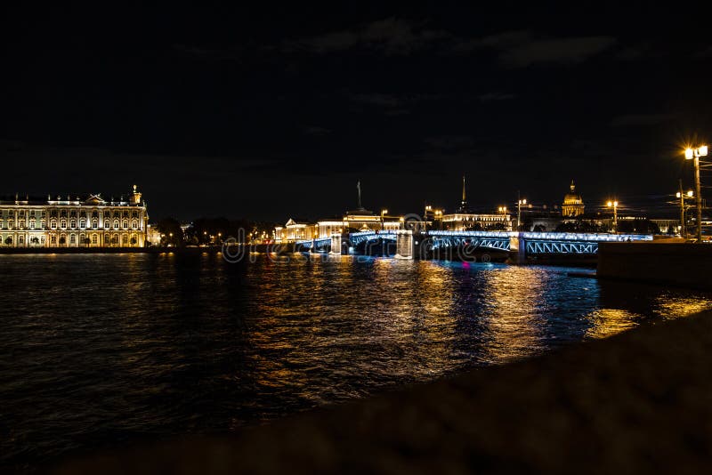 Bridge at Night Lights Reflected in the River Stock Photo - Image of ...
