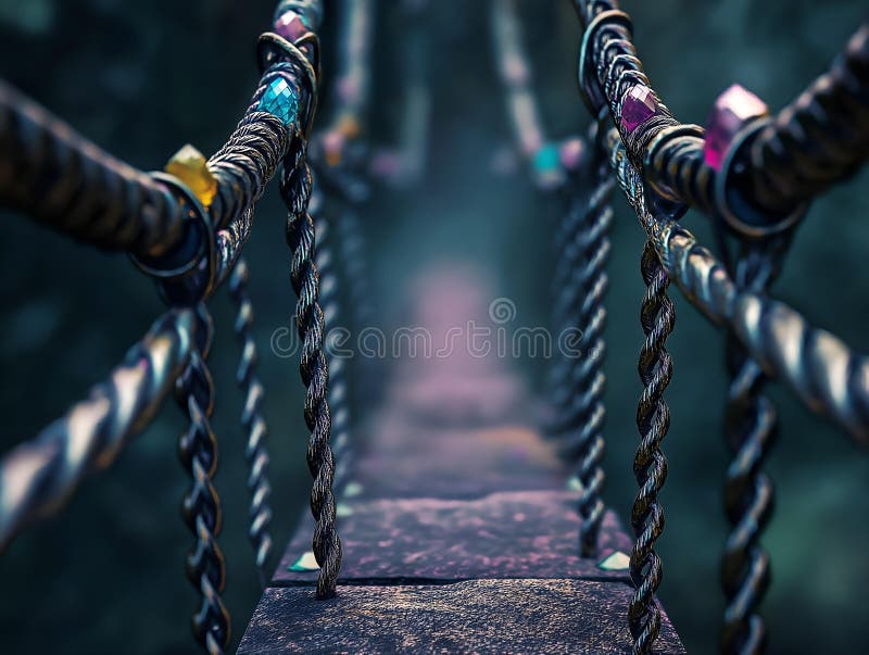 Bridge Night Scene Dark Tones Glowing Lights Mysterious Ambiance Stock ...