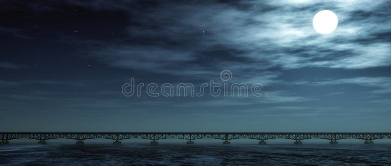 Bridge at Night Under Bright Moon Stock Photo - Image of cold, metal ...