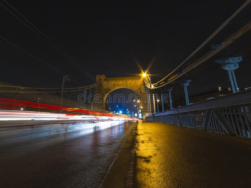 Bridge at Night with Vehicles Light Trails Stock Photo - Image of fast ...
