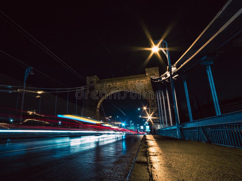 Bridge at Night with Vehicles Light Trails Stock Image - Image of urban ...