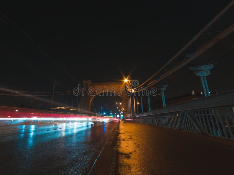 Bridge at Night with Vehicles Light Trails Stock Image - Image of ...