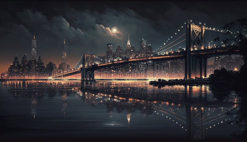 View of the Bridge Bridge Over the River Bridge at Night Stock ...