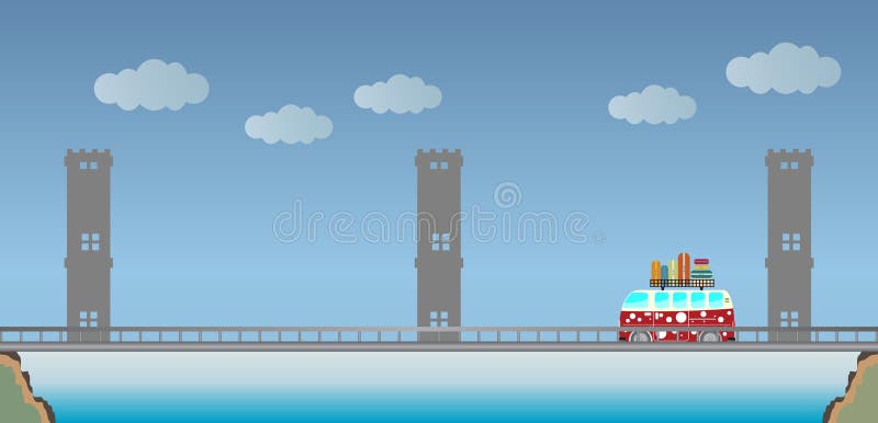 Bridge and Observation Tower with Sky Background Stock Vector ...