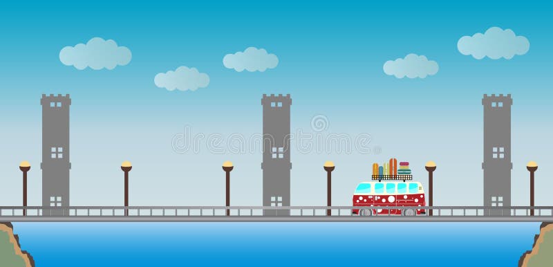 Bridge and Observation Tower with Sky Background Stock Vector ...