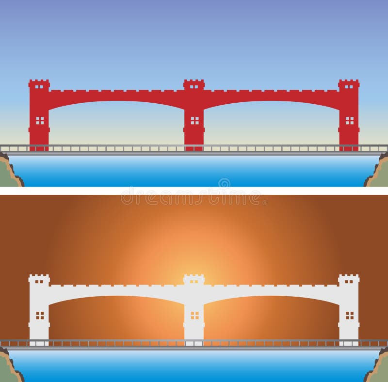 Bridge and Observation Tower with Sky Background Stock Illustration ...