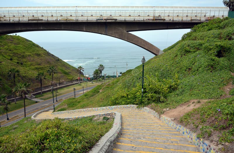 Bridge and Ocean in Miraflores in Lima, Peru. Stock Photo - Image of ...