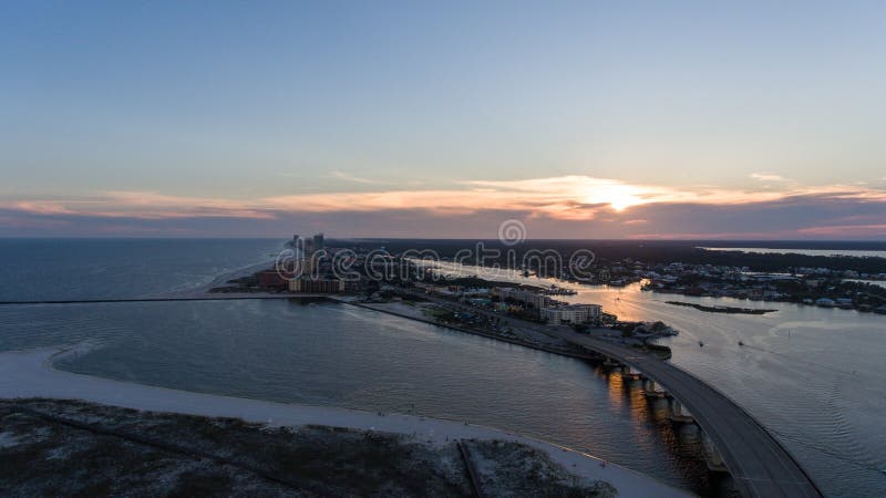Perdido Pass Bridge at Sunset Stock Image - Image of aerial, city ...