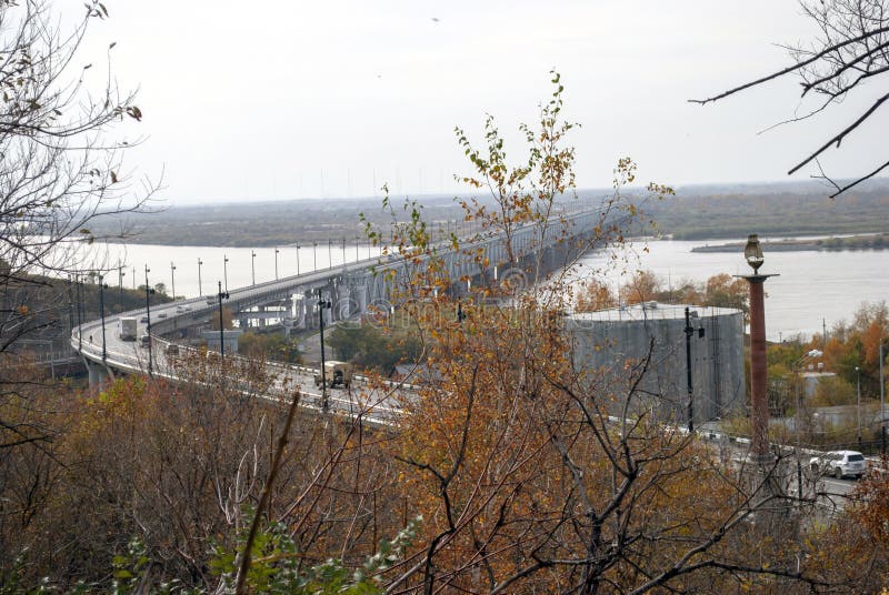 Bridge over the Amur river stock image. Image of autumn - 128085163