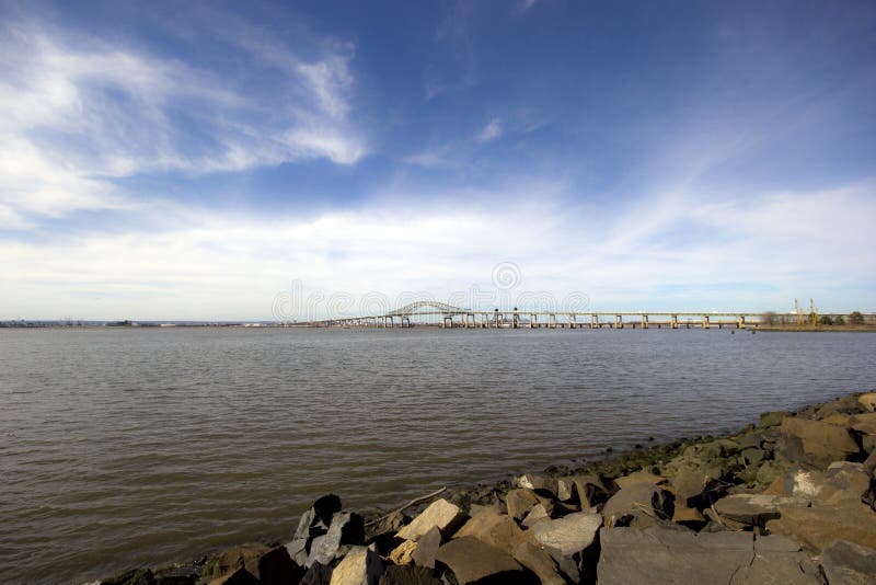 Bridge over a bay stock photo. Image of water, trees - 68139942