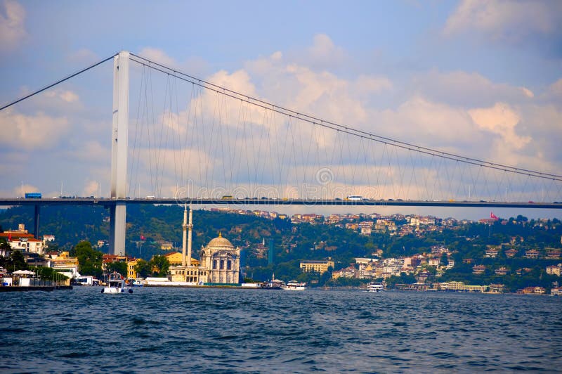 Bridge Over Bosphorus River Stock Image - Image of east, architecture ...