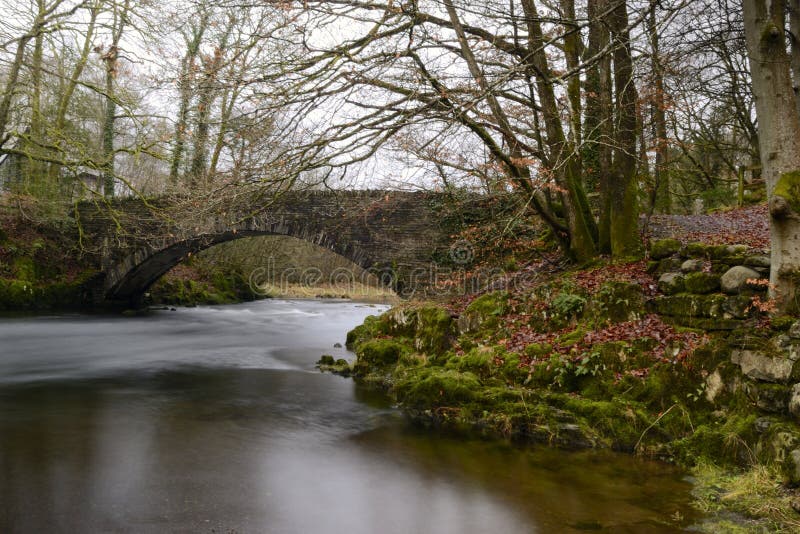 Stone Bridge Over Stream Landscape Stock Image - Image of gardens ...