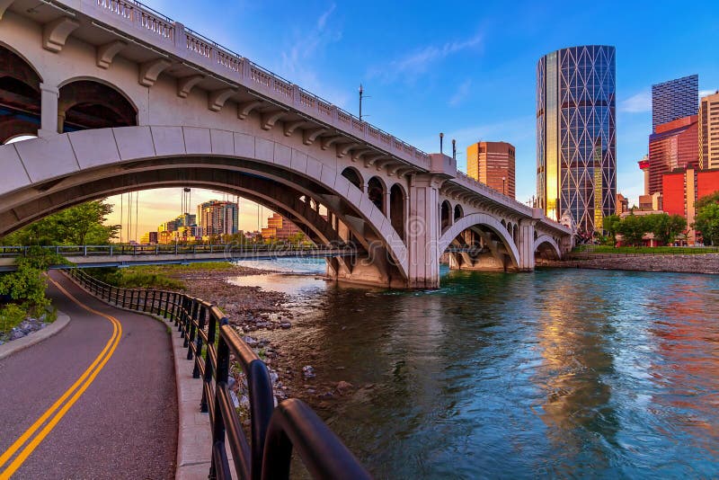 Bridge Over the Calgary River Valley Stock Image - Image of valley ...