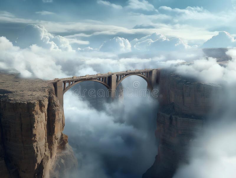 Bridge Over Canyon, Fantasy Scene, Dramatic Lighting, Floating Bridge ...
