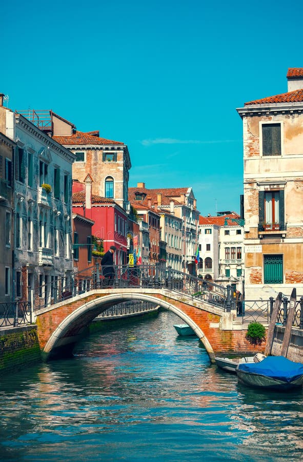 Bridge Over Channel among Houses in Venice Stock Image - Image of ...