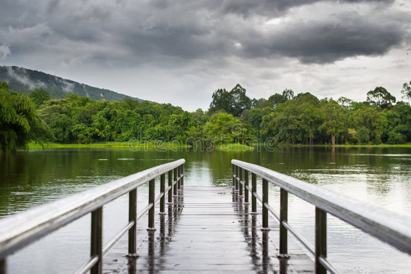 Bridge Over a Dam Near the Mountain Stock Image - Image of beauty ...