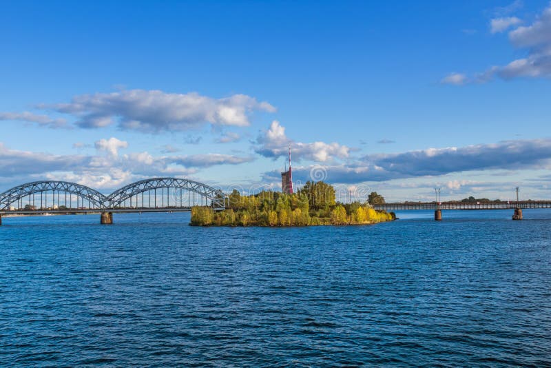 Bridge Over Daugava River in Riga Stock Image - Image of town, panorama ...