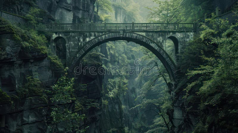 Bridge Over a Deep Ravine in a Forest Created with Generative AI. Old ...