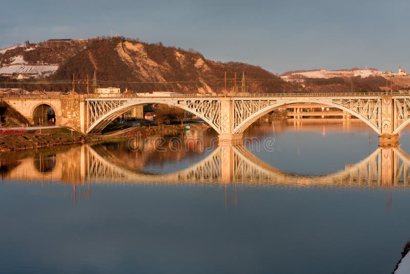 Bridge over the Drava stock photo. Image of water, town - 13476678