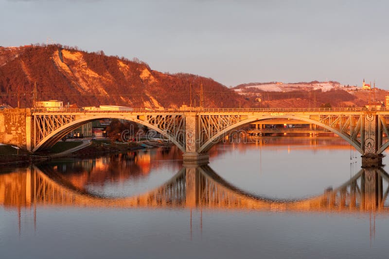 Bridge over the Drava stock photo. Image of water, outdoor - 15717586
