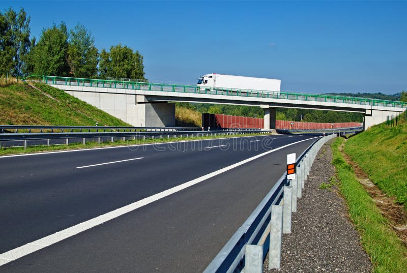 Bridge Over Empty Highway in the Countryside Stock Photo - Image of ...