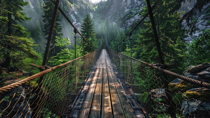 Bridge Over a Forest with a View of the Mountains. Stock Photo - Image ...