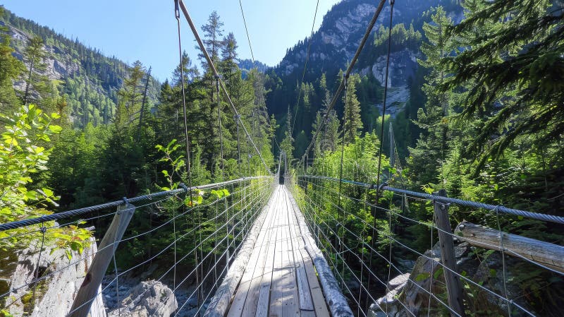 Bridge Over a Forest with a View of the Mountains. Stock Image - Image ...