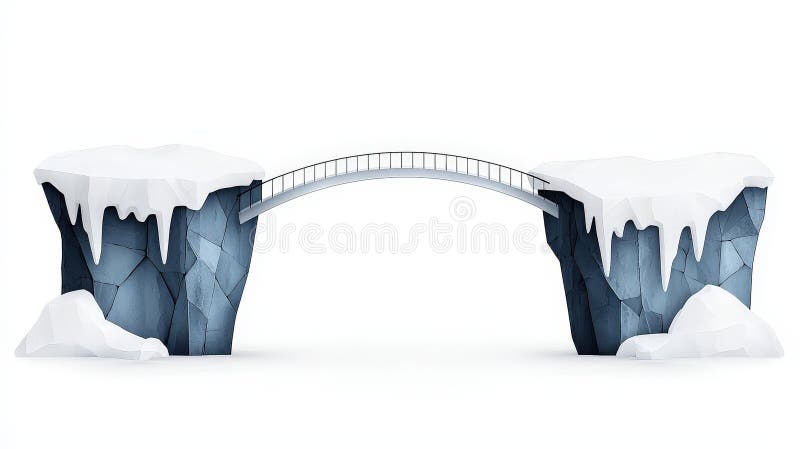 Bridge Over Frozen Ice Cliffs in Snowy Landscape with White Background ...