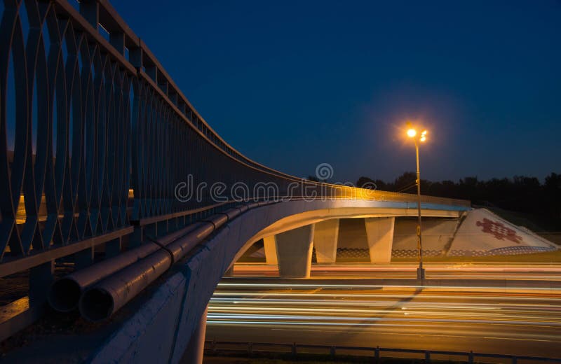 Bridge Over Highway in the Evening Stock Image - Image of marking ...