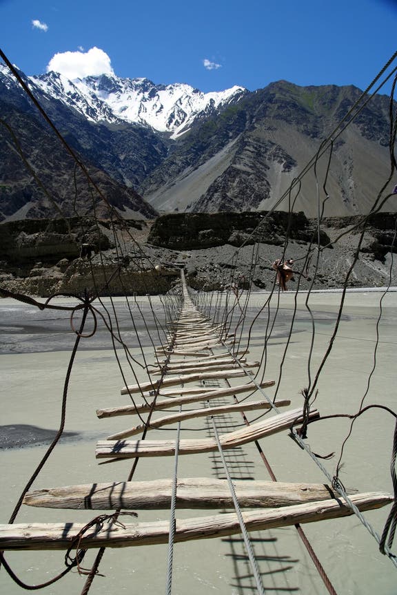 Bridge Over Hunza River stock photo. Image of danger, east - 9943506