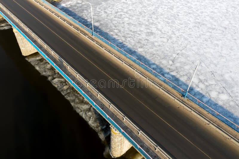 Bridge Over an Ice-frozen River Top View Stock Image - Image of nordic ...