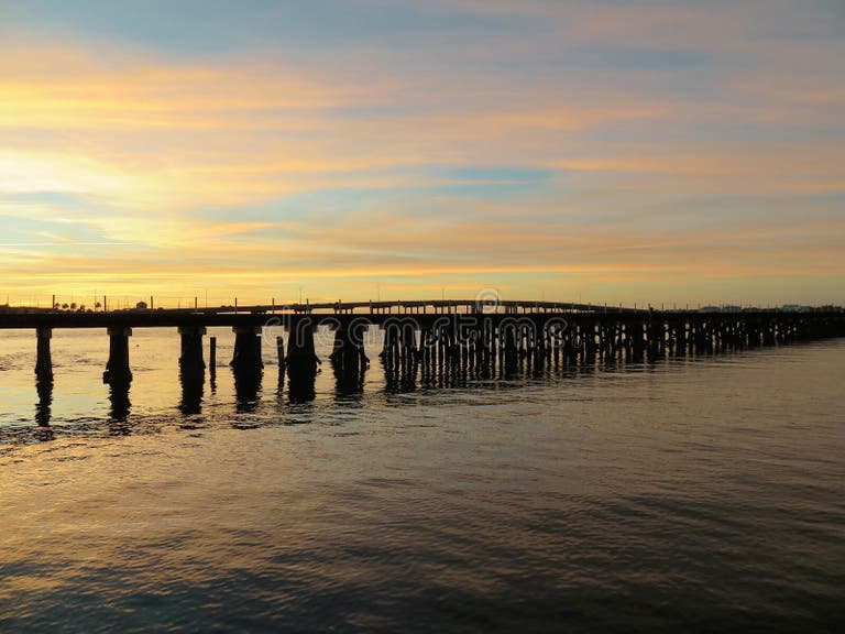 Bridge Over the Manatee River at Sunset Stock Image - Image of seascape ...