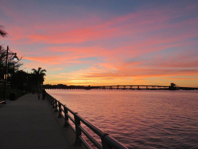 Bridge Over the Manatee River at Sunset Stock Image - Image of ...
