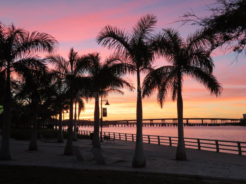 Bridge Over the Manatee River at Sunset Stock Image - Image of water ...