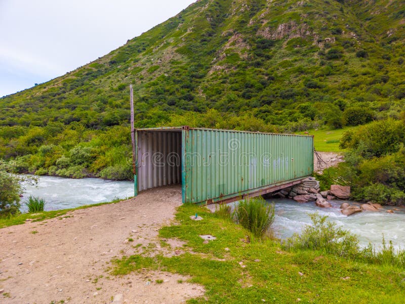 Bridge Over Mountain River Made of Freight Container Stock Image ...