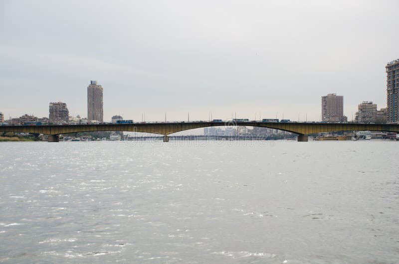 A Bridge Over the Nile River in Cairo. View from a Floating Boat Stock ...