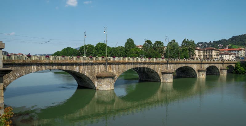 Bridge Over Po River in Turin Stock Photo - Image of piemonte, flowers ...