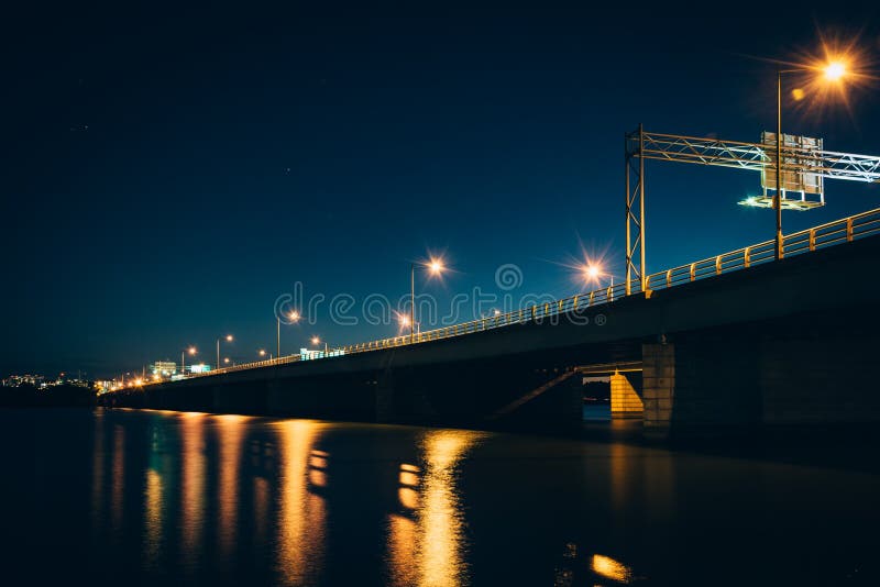 Bridge Over the Potomac River at Night, in Washington, DC. Stock Image ...