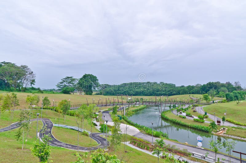Bridge Over Punggol Waterway, Singapore Stock Image - Image of trees ...