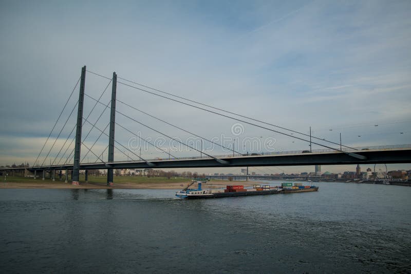 Bridge Over Rhine River in Dusseldorf Germany Editorial Stock Photo ...