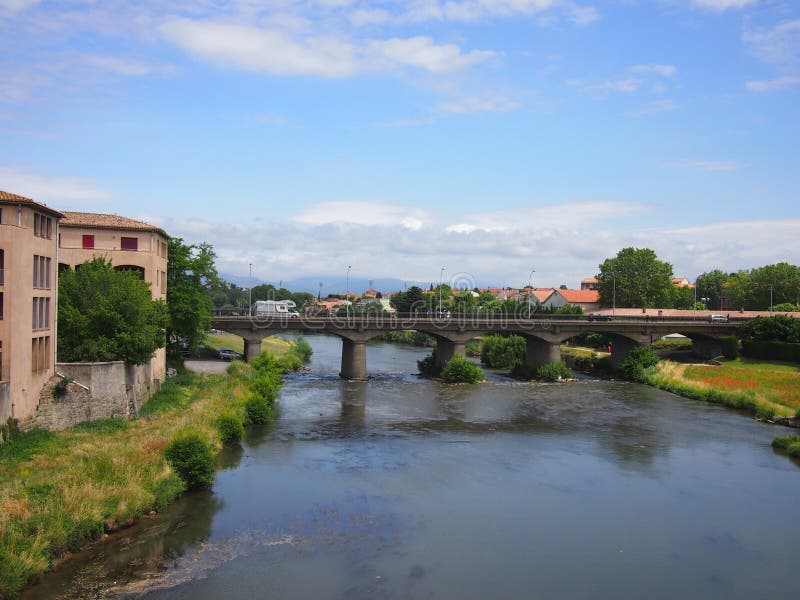 Bridge Over The River Aude In Carcassonne, France Stock Photo - Image ...