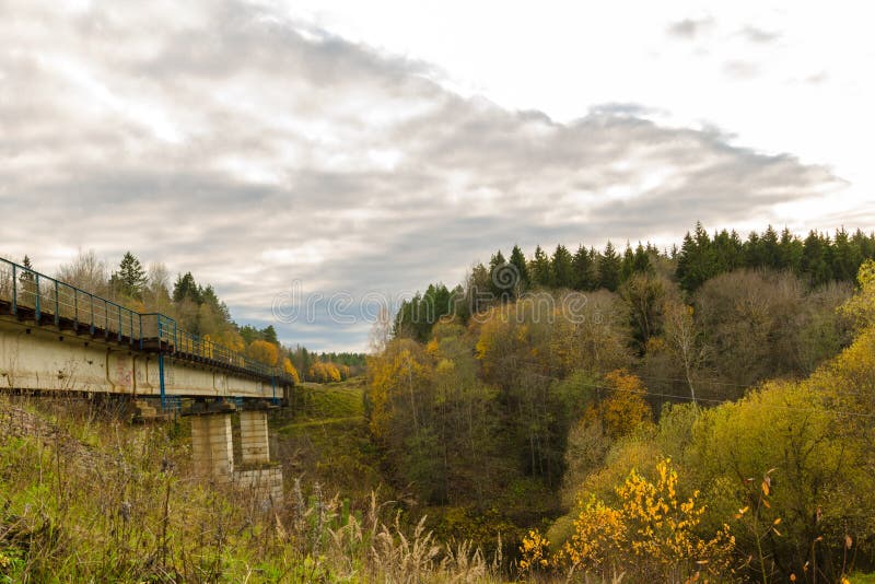 Bridge Over the River in the Autumn Stock Photo - Image of rural ...