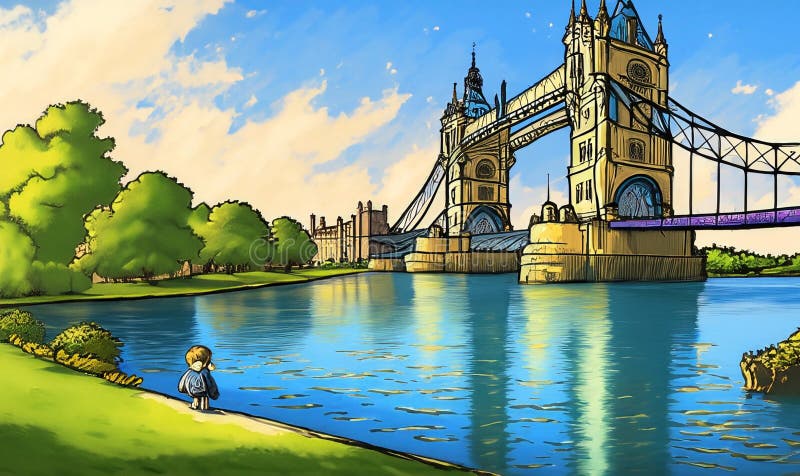 Bridge Over the River Drawing for Children Stock Illustration ...