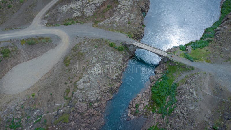 Bridge Over River in Iceland. Direct Overhead Aerial View of a Bridge ...