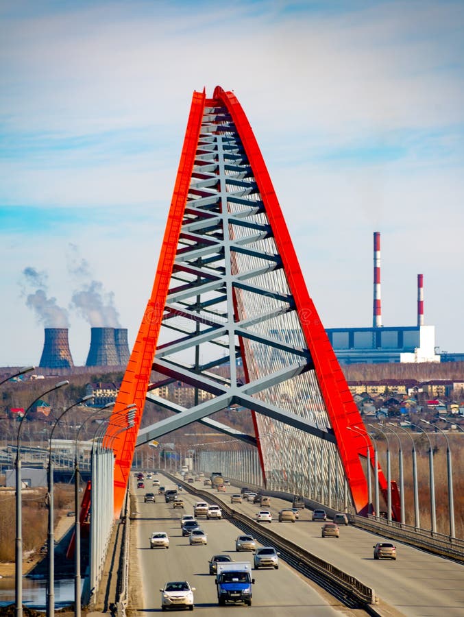 Bridge Over the River, Industrial Facilities on the Other Side Stock ...