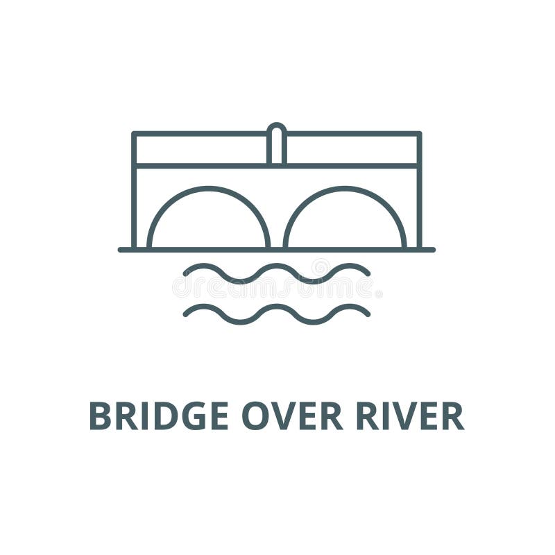 Bridge Over River Line Icon, Vector. Bridge Over River Outline Sign ...