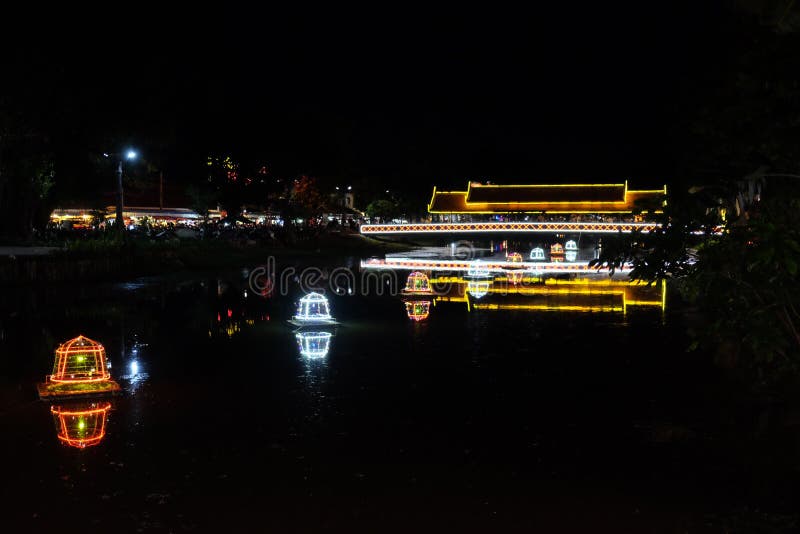 Bridge Over the River Lit by Night Lights, Illumination Stock Image ...