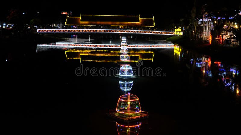 Bridge Over the River Lit by Night Lights, Illumination Stock Image ...