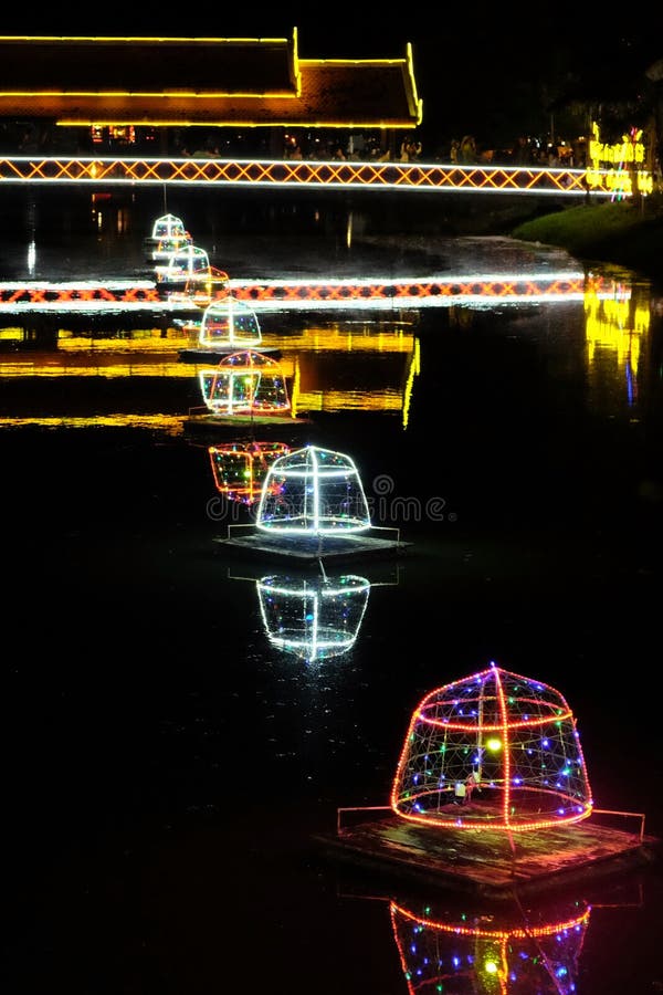 Bridge Over the River Lit by Night Lights, Illumination Stock Photo ...