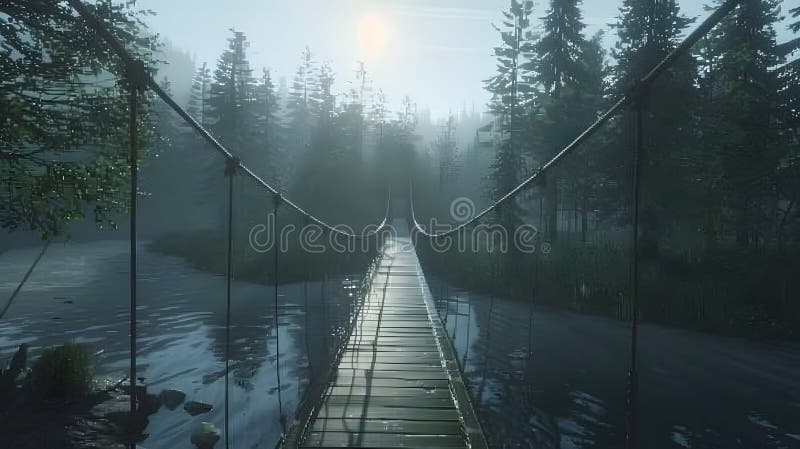 Bridge Over the River in the Lush Forest. Greenery Pathway Stock ...